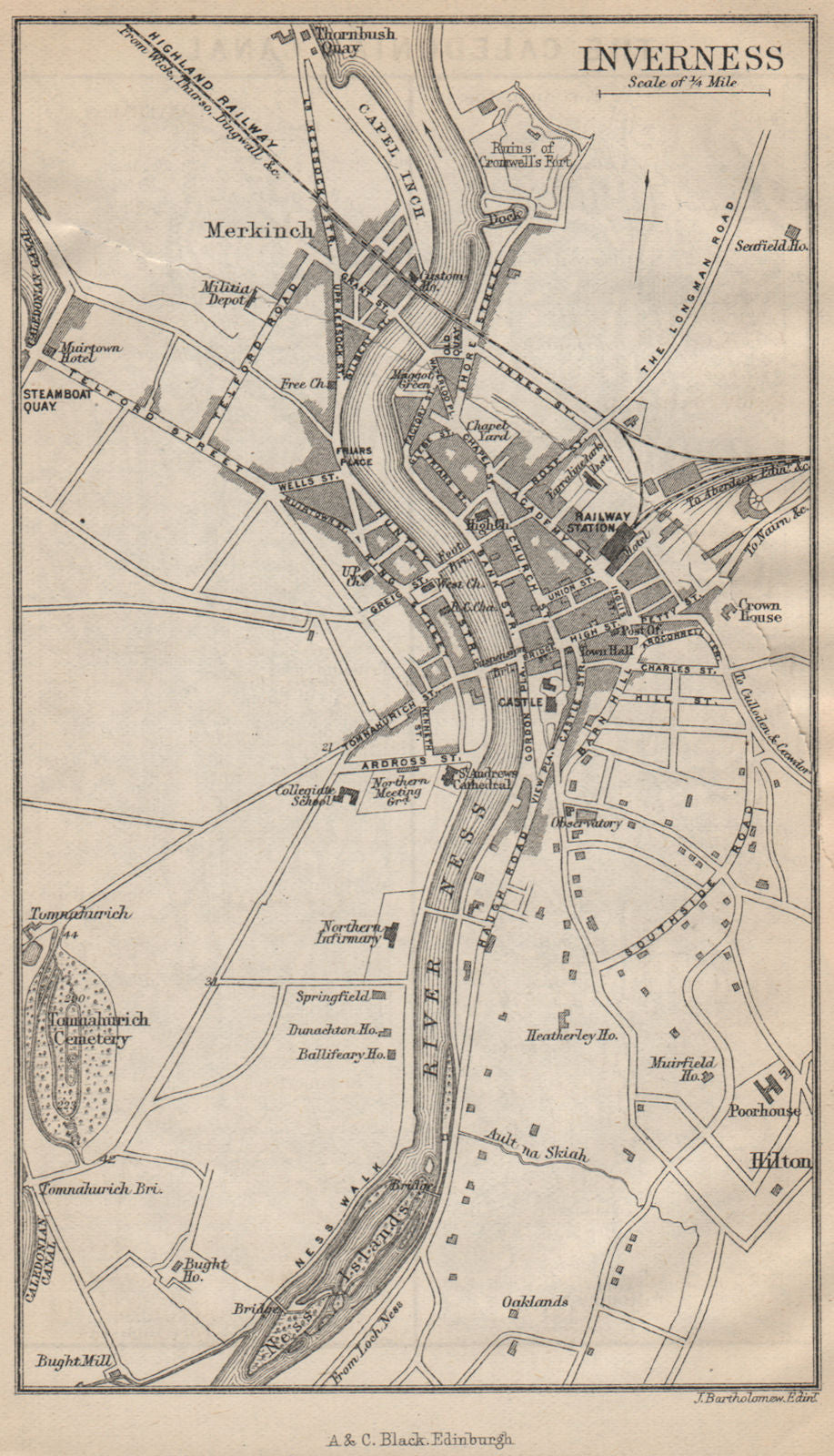 INVERNESS antique town city plan. Scotland 1886 old map chart ...