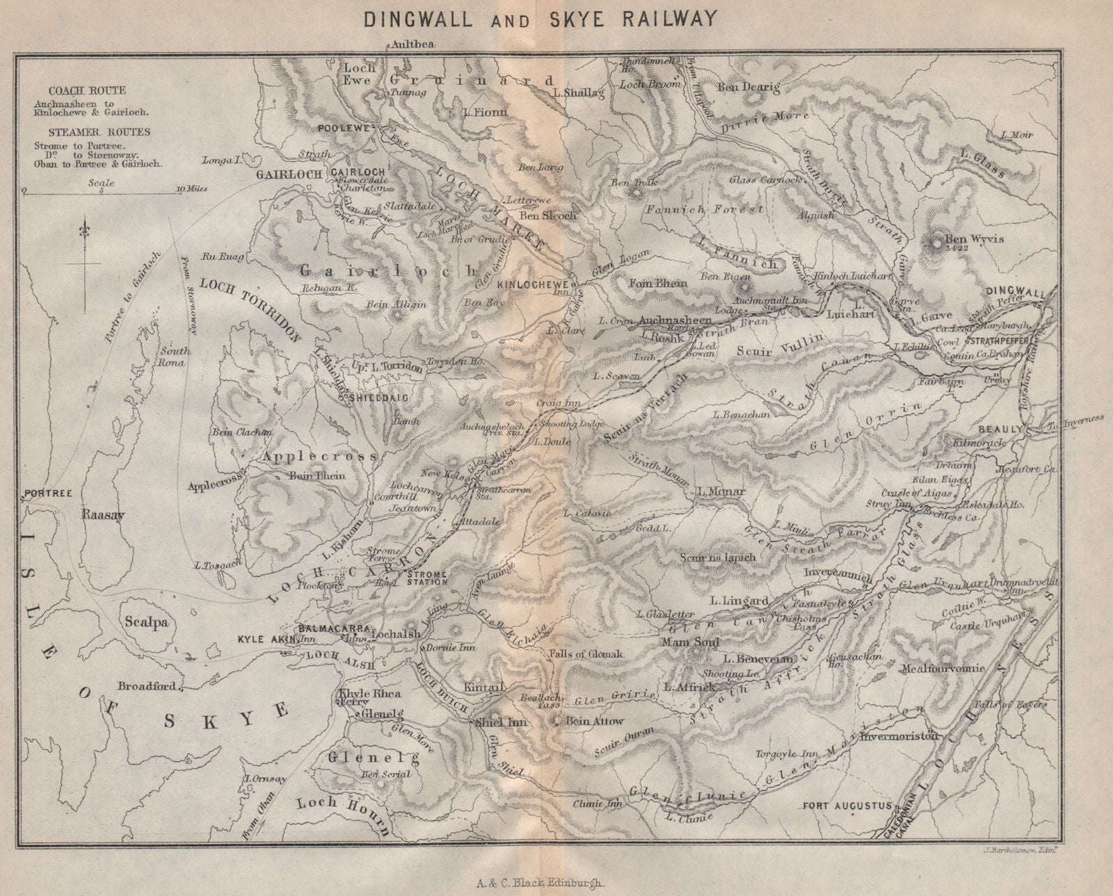 Dingwall & Skye Railway . Scotland 1886 old antique vintage map plan ...