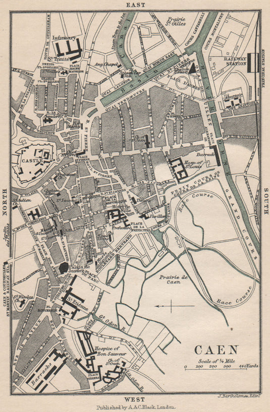 CAEN antique town city plan de la ville. Calvados 1913 old map chart ...