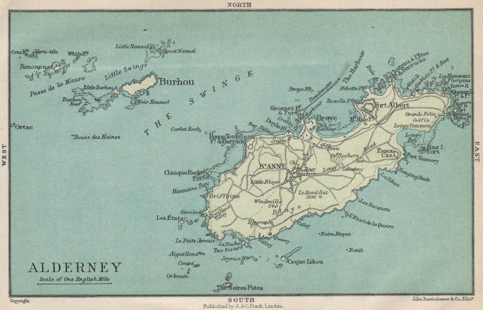 The island of ALDERNEY. St Anne. Channel Islands 1913 old antique map ...