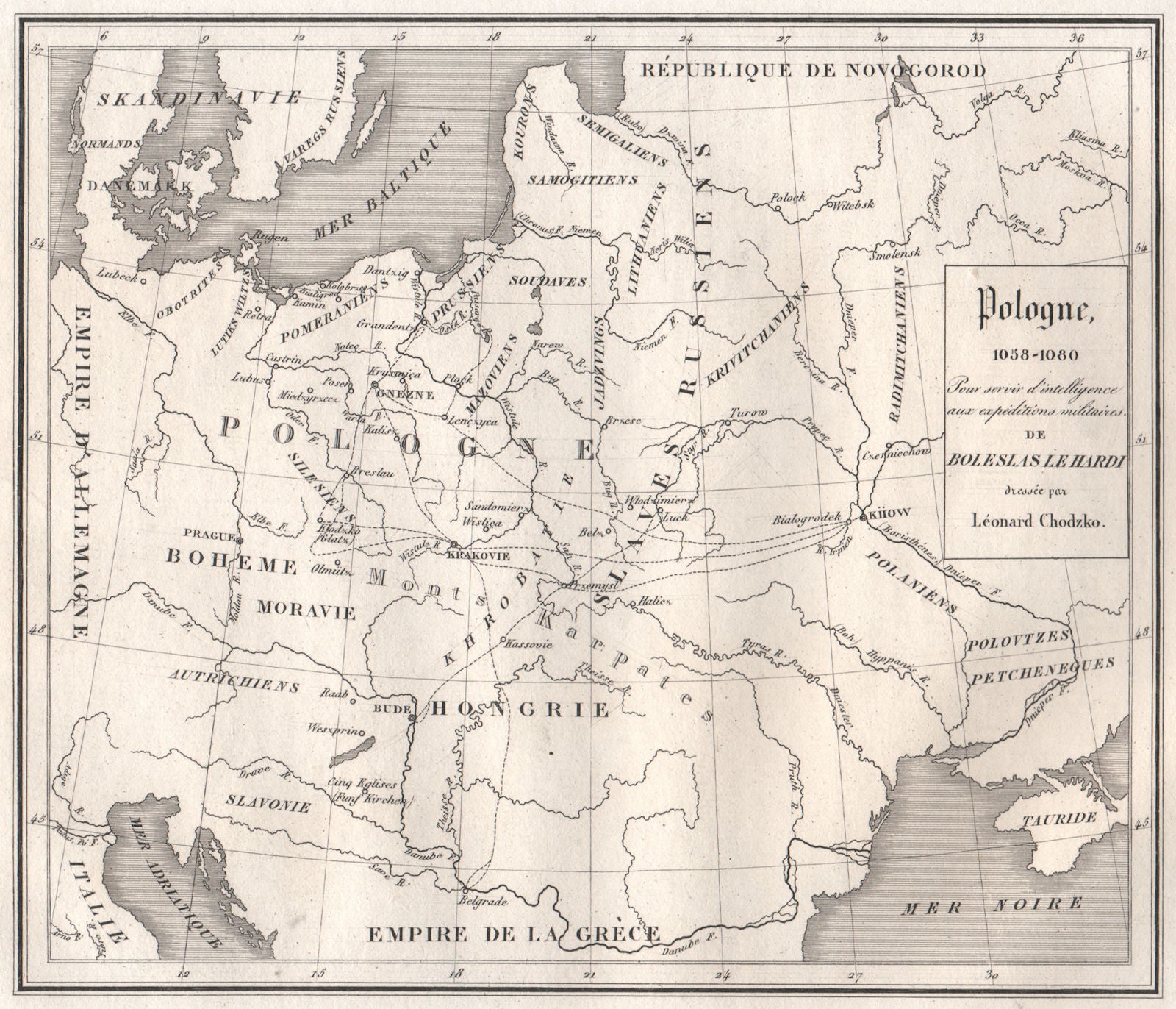 Map of Poland between the years 1058-1080 1836 old antique plan chart ...