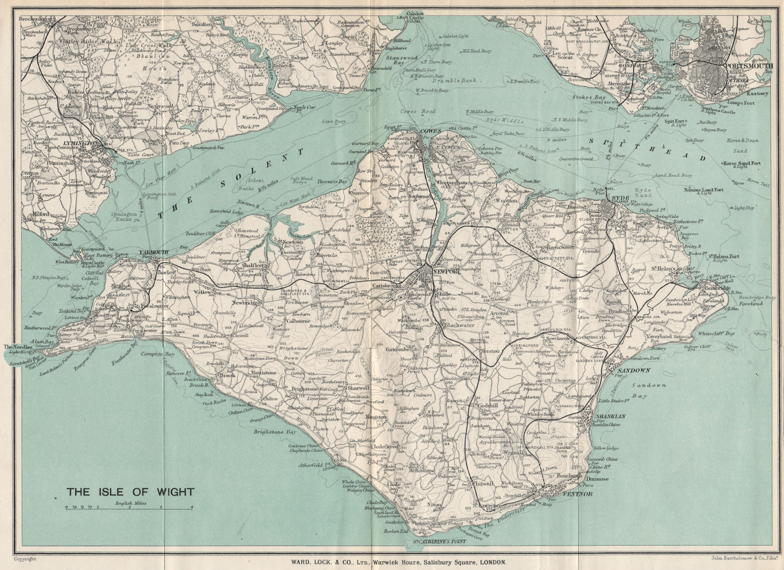 ISLE OF WIGHT showing complete railway network. Cowes Ryde. WARD LOCK ...