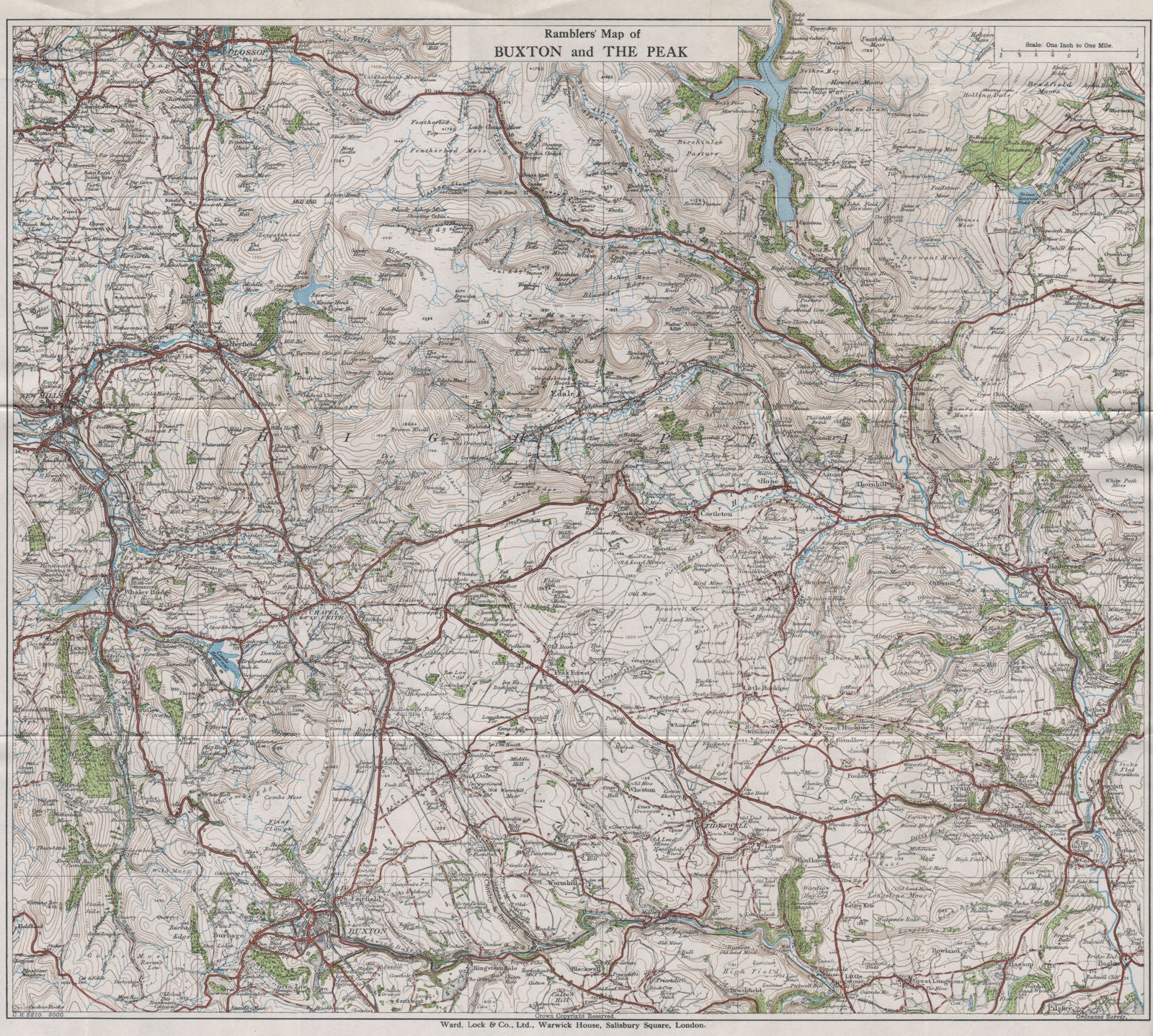 RAMBLERS' MAP OF BUXTON & THE PEAK. Derbyshire Peak District. WARD LOCK ...