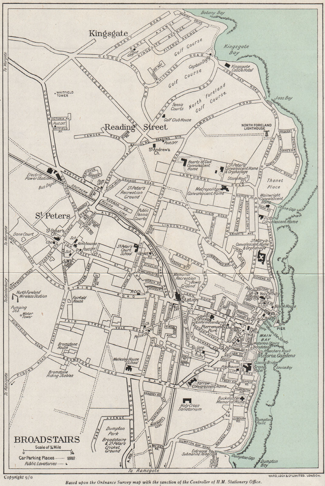 BROADSTAIRS vintage town/city plan. Kent. WARD LOCK 1954 old vintage ...