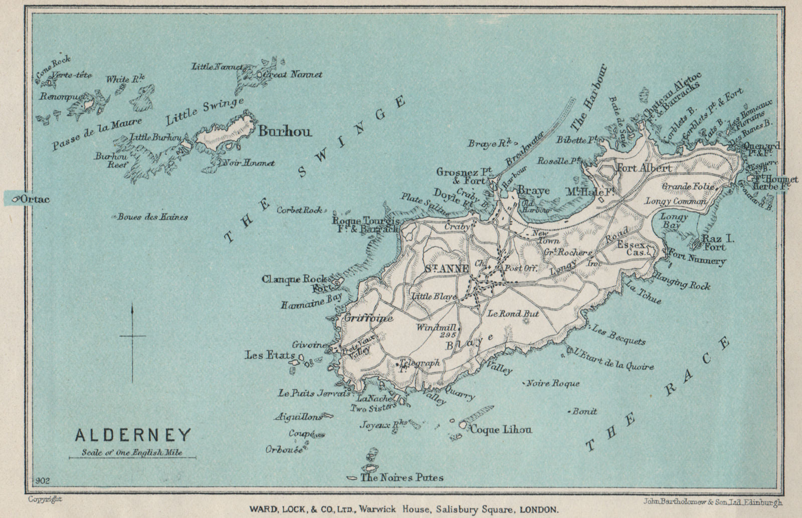 ALDERNEY. Channel Islands. St Anne. WARD LOCK 1930 old vintage map plan ...