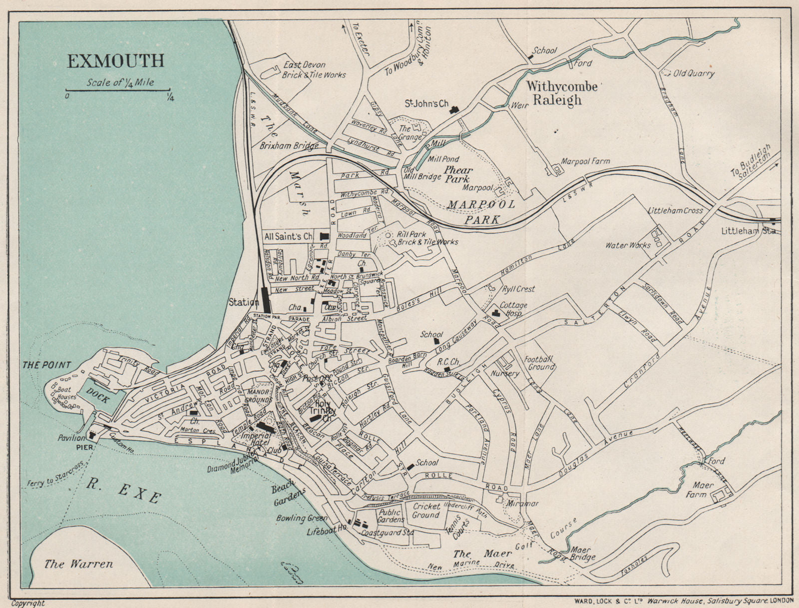 EXMOUTH vintage town/city plan. Devon. WARD LOCK 1924 old antique map ...
