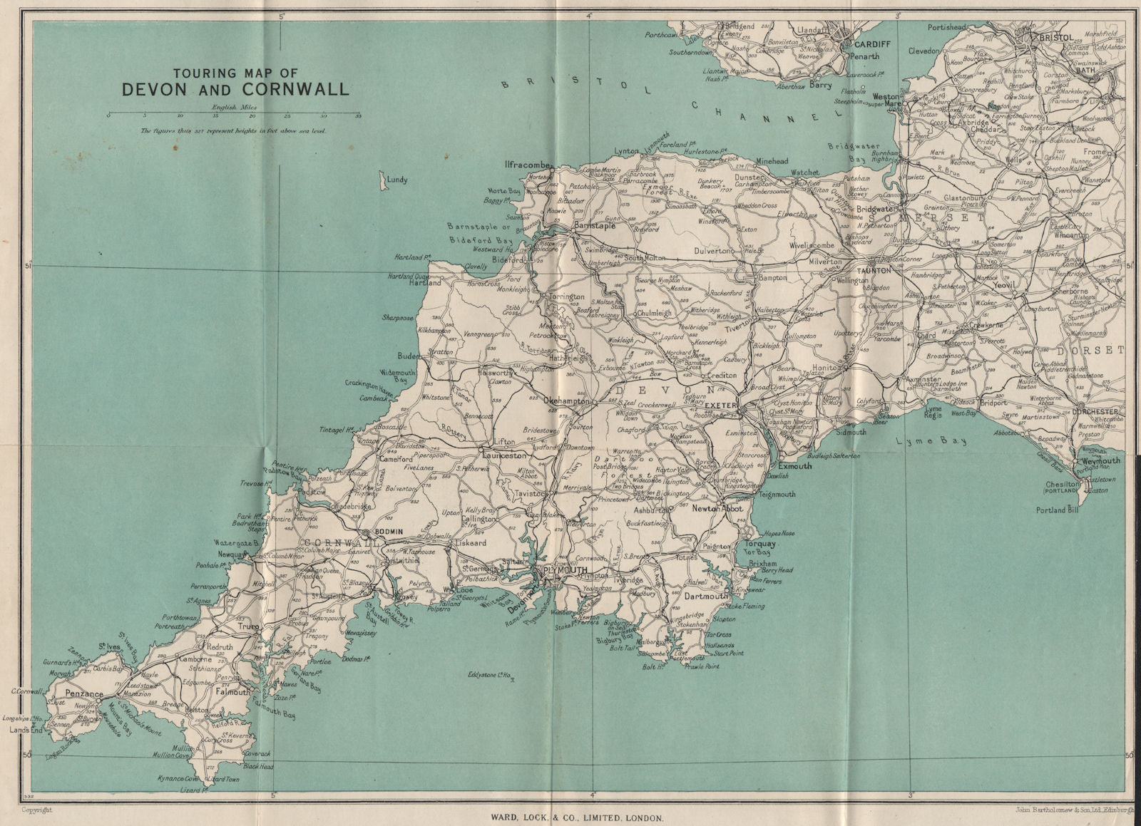 TOURING MAP OF DEVON & CORNWALL. South West England. WARD LOCK 1948 old ...