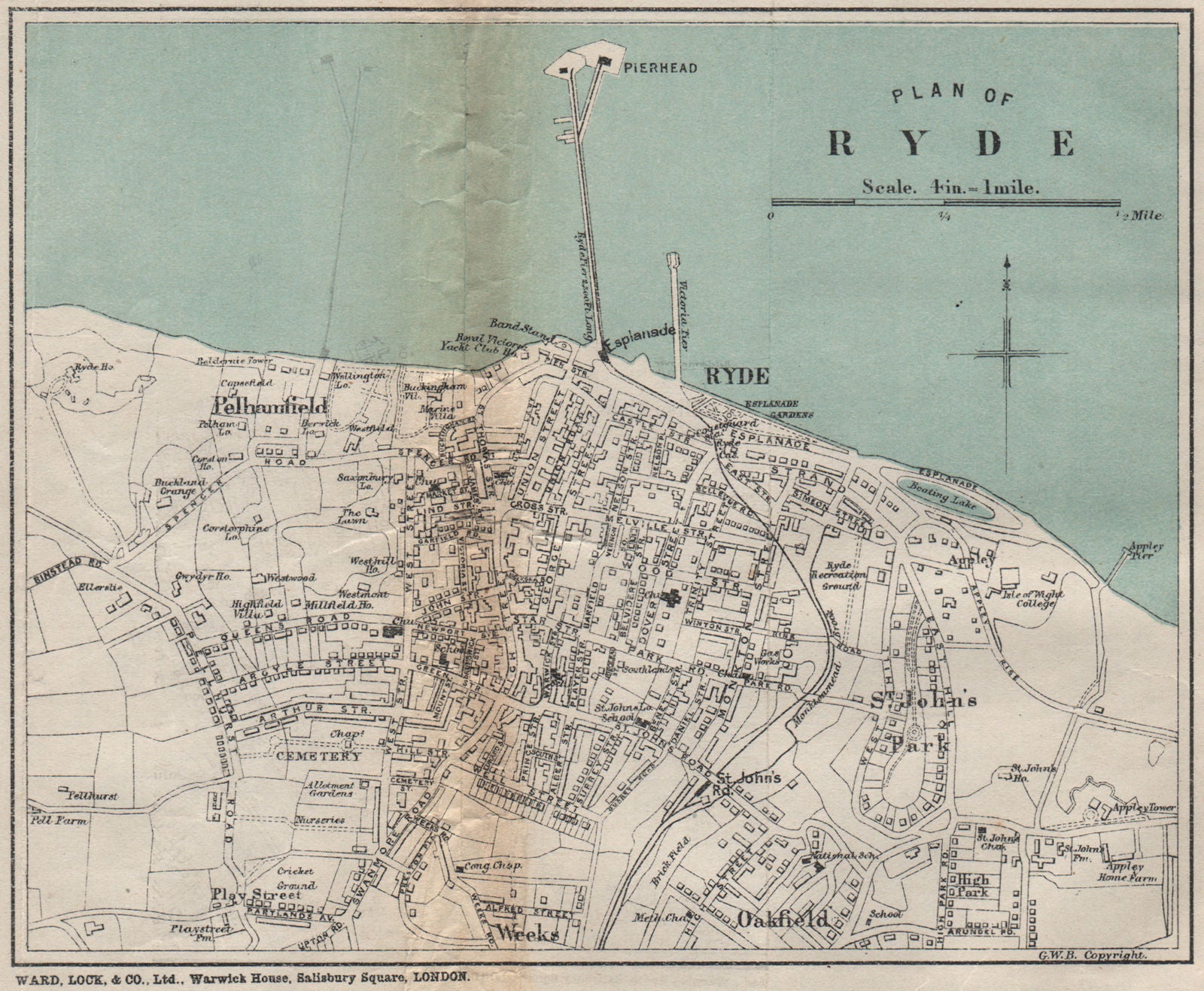 RYDE vintage town/city plan. Isle of Wight. WARD LOCK 1908 old antique ...