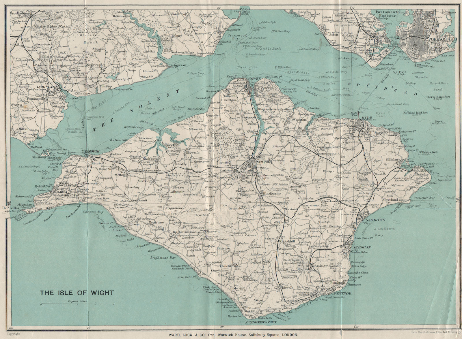 ISLE OF WIGHT showing complete railway network. Cowes Ryde. WARD LOCK ...