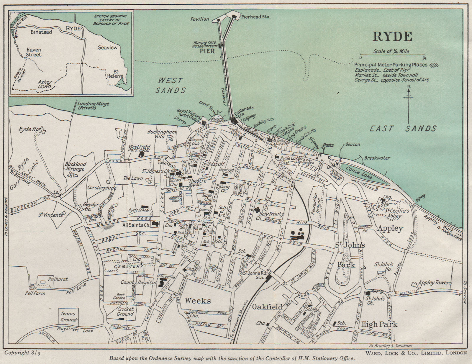 RYDE vintage town/city plan. Isle of Wight. WARD LOCK 1948 old vintage ...