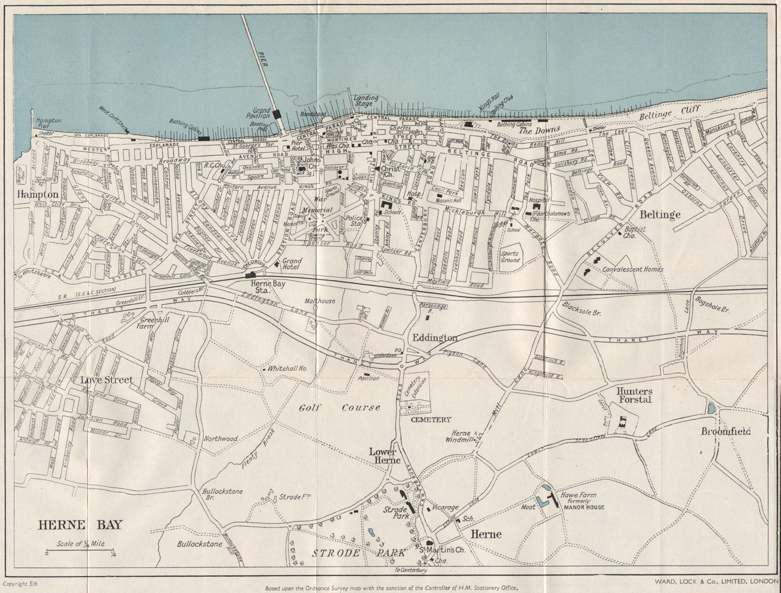 HERNE BAY vintage town/city plan. Kent. WARD LOCK c1962 old vintage map ...