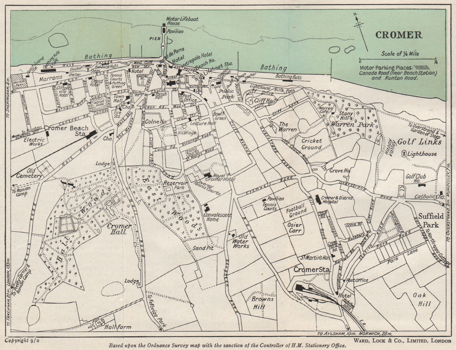 CROMER vintage town/city plan. Norfolk. WARD LOCK 1950 old vintage map ...