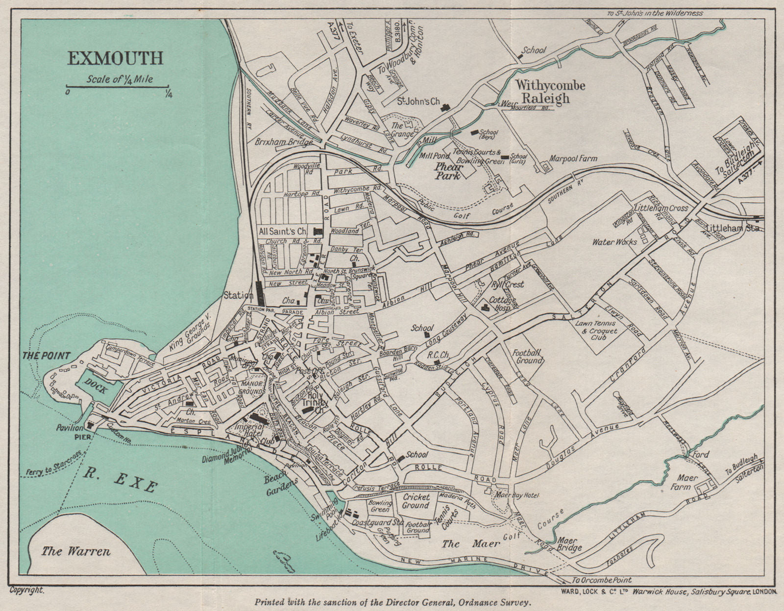 EXMOUTH vintage town/city plan. Devon. WARD LOCK 1948 old vintage map ...