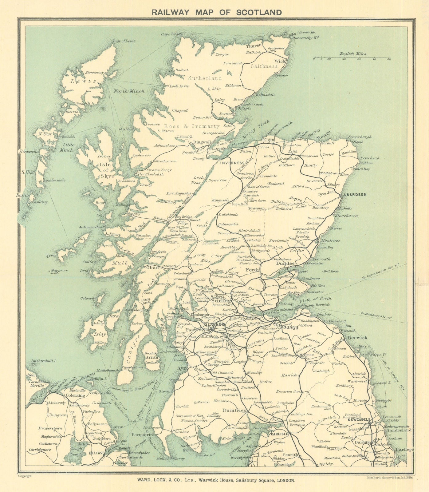 SCOTLAND (RAILWAY MAP). The Highlands. WARD LOCK 1919 old antique chart ...