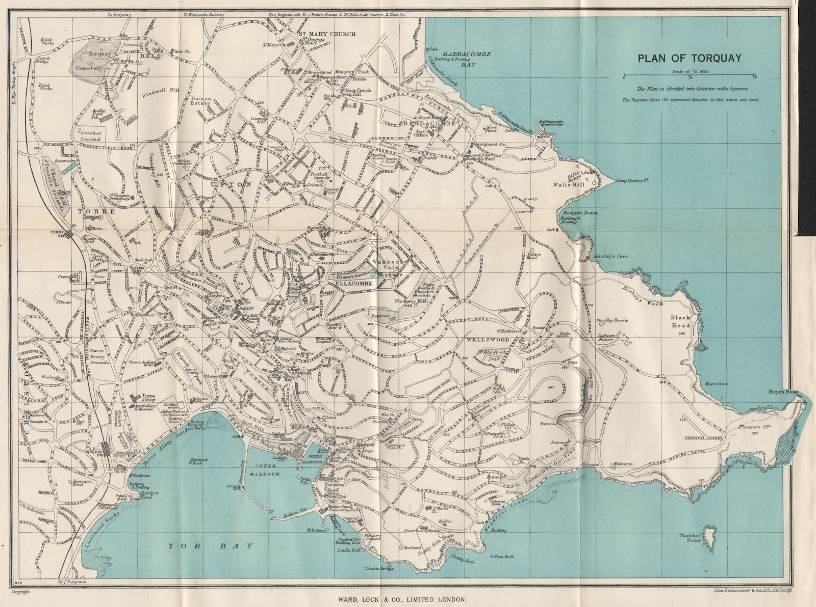 TORQUAY vintage town/city plan. Devon. WARD LOCK 1931 old vintage map ...