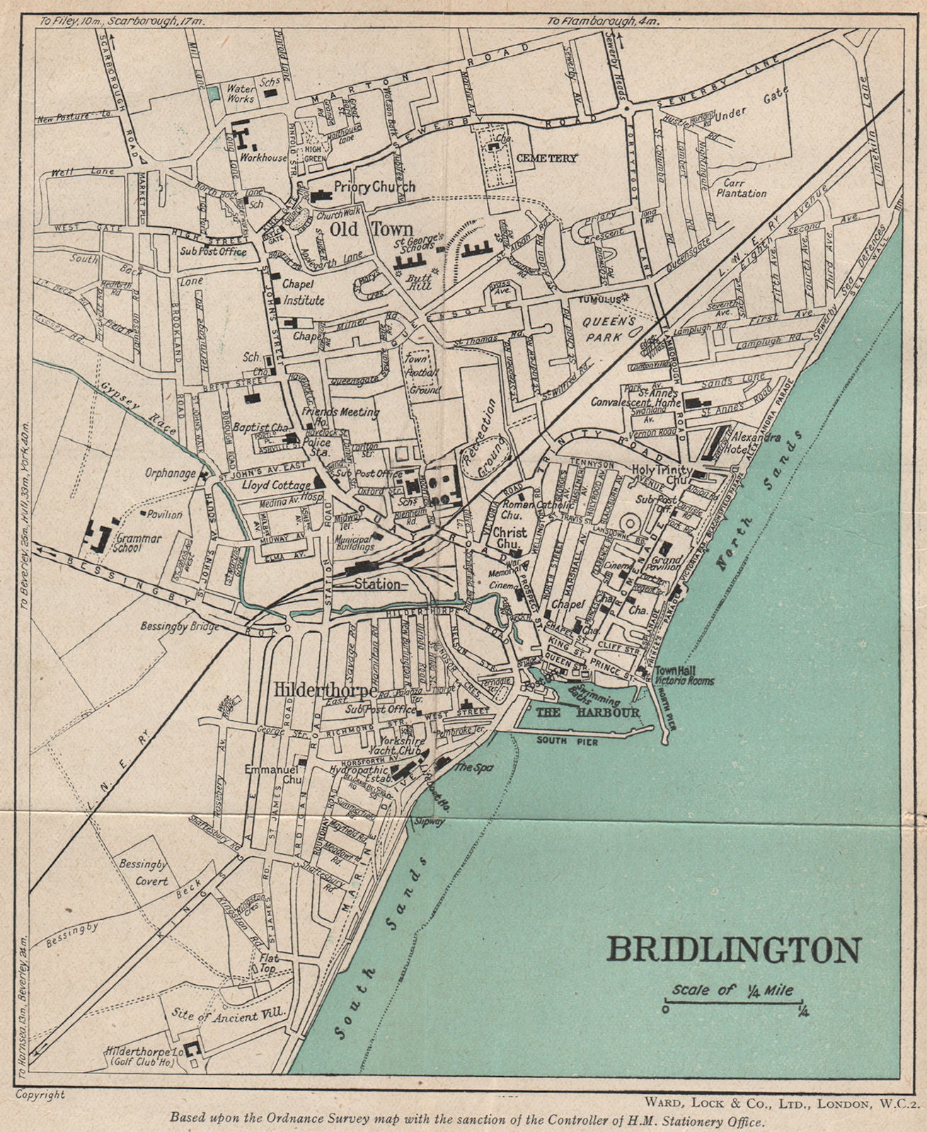 BRIDLINGTON vintage town/city plan. Yorkshire. WARD LOCK 1945 old ...