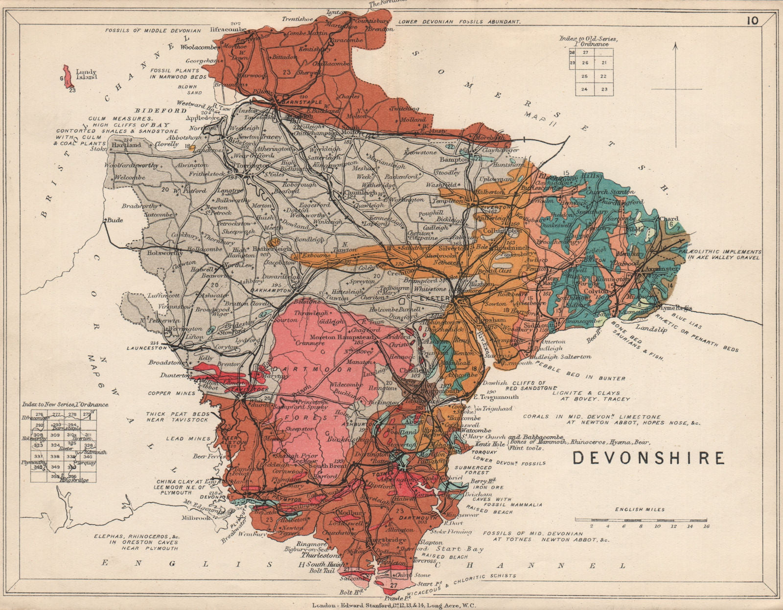 DEVON Devonshire. Geological map. STANFORD 1913 old antique plan chart ...