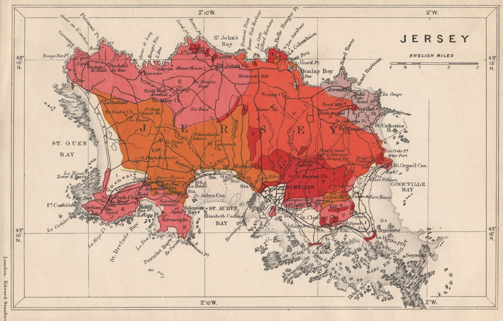 JERSEY Geological map. Channel Islands. STANFORD 1913 old antique chart ...