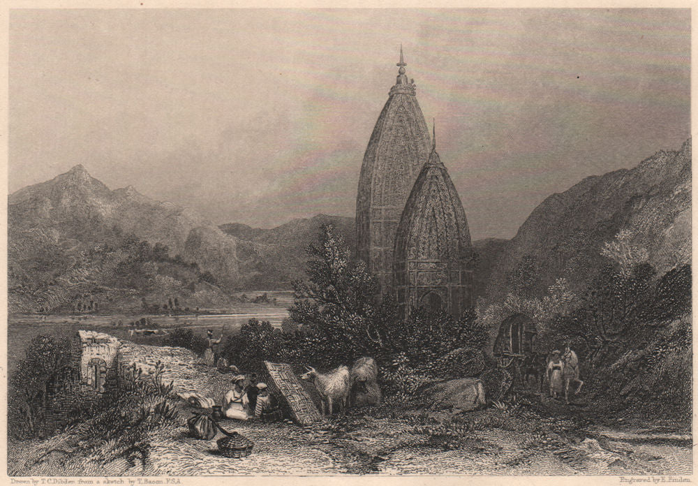 Hindu Temple. Stupa of Mahadeo in the Sivalik Mountains, India 1840 old ...