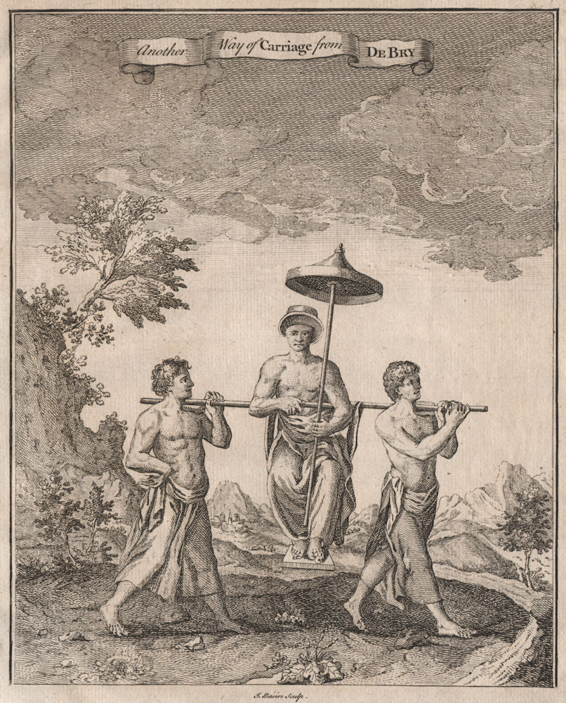 CONGO. 'Another way of Carriage'. Litter. Sedan chair. After DE BRY ...