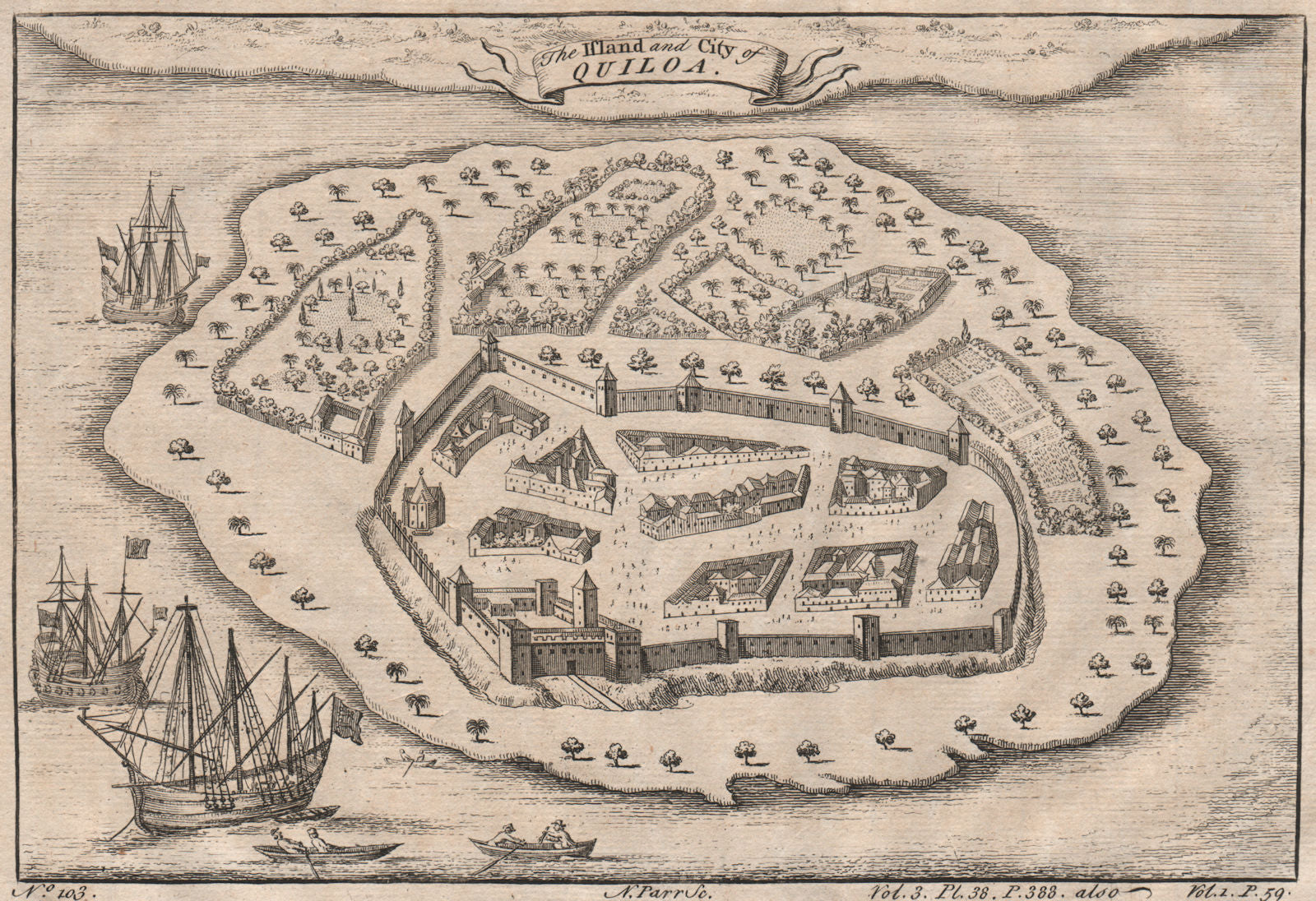 TANZANIA. 'The Island and City of Quiloa'. Kilwa Kisiwani. PARR 1746 ...