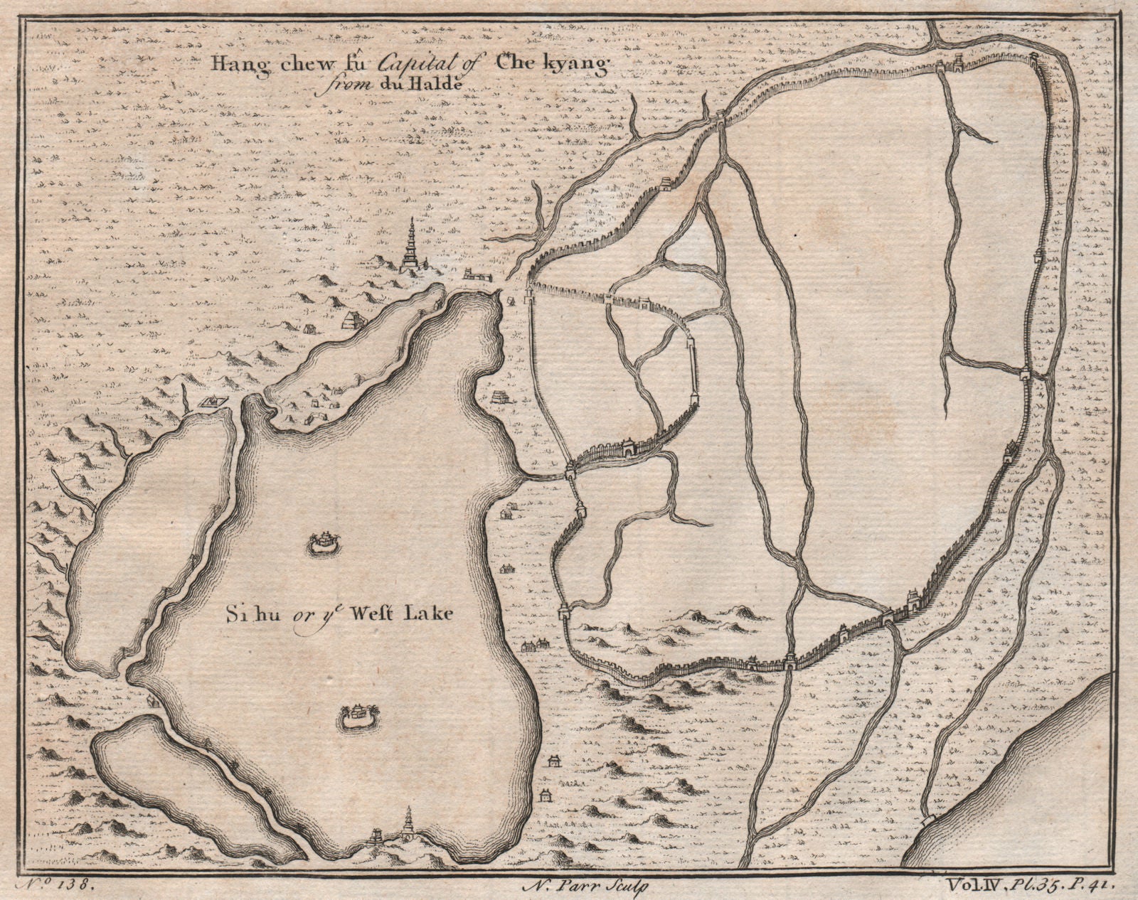 ANTIQUE HANGZHOU PLAN. Hang Chew fu, Chekiang/Zhejiang. PARR 1746 old ...