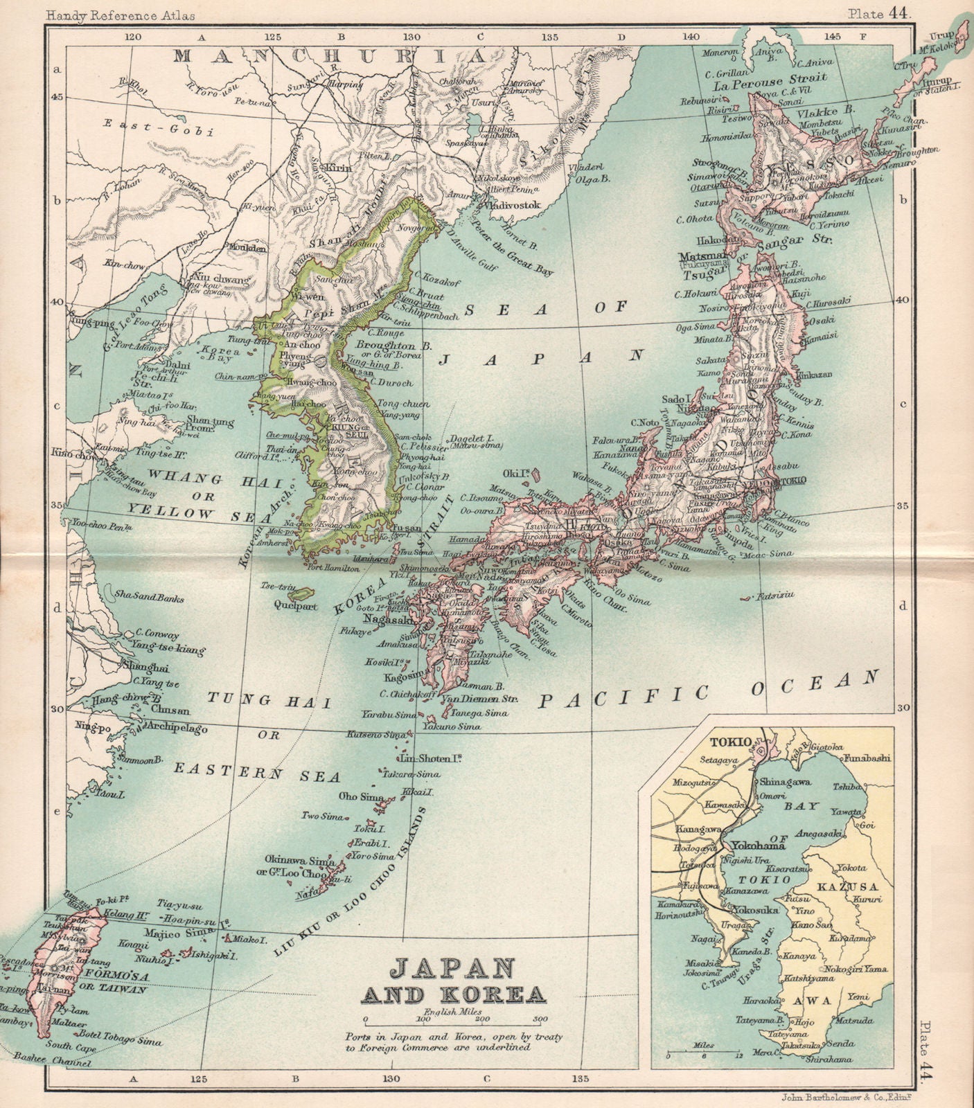 Japan and Korea including Formosa/Taiwan. East Asia. BARTHOLOMEW 1904 ...