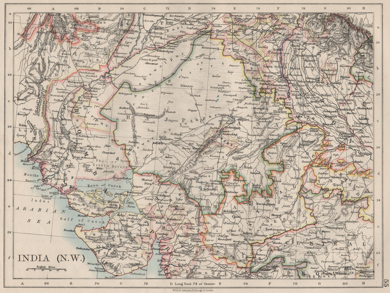 BRITISH INDIA NW. Rajputana (Rajasthan) Sindh Gujarat Malwa. JOHNSTON ...