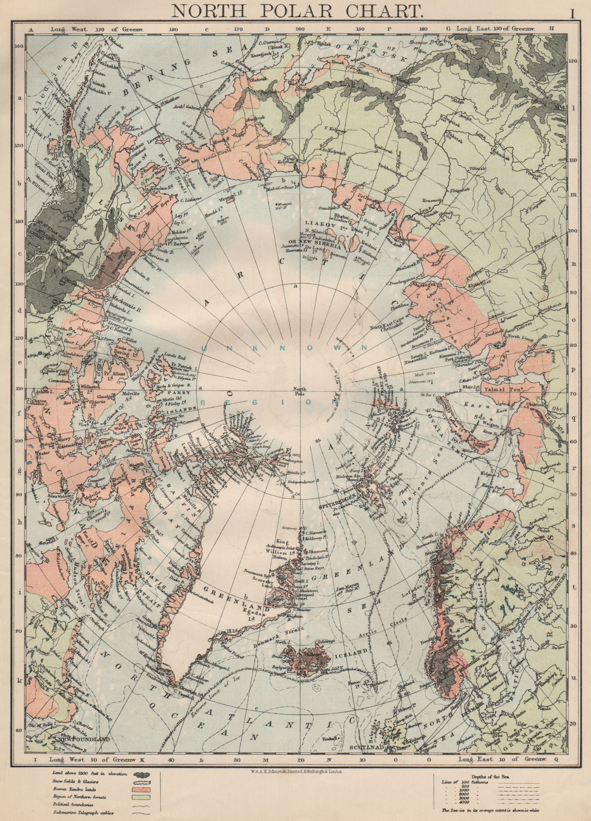 NORTH POLAR CHART. Shows explorers' routes. Nansen 1895. JOHNSTON 1903 ...