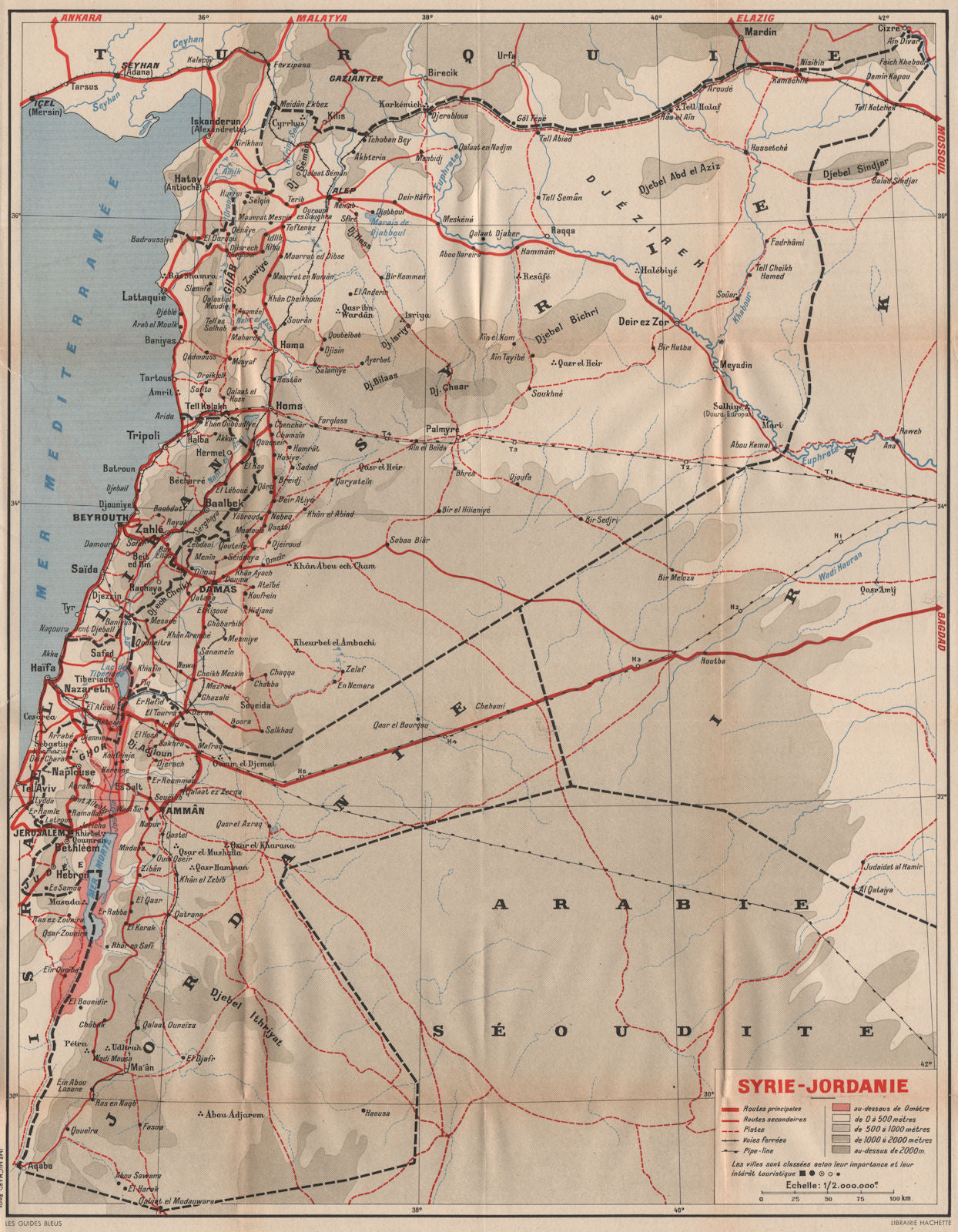 SYRIA & JORDAN pre-1967 war borders including West Bank/Golan Heights ...