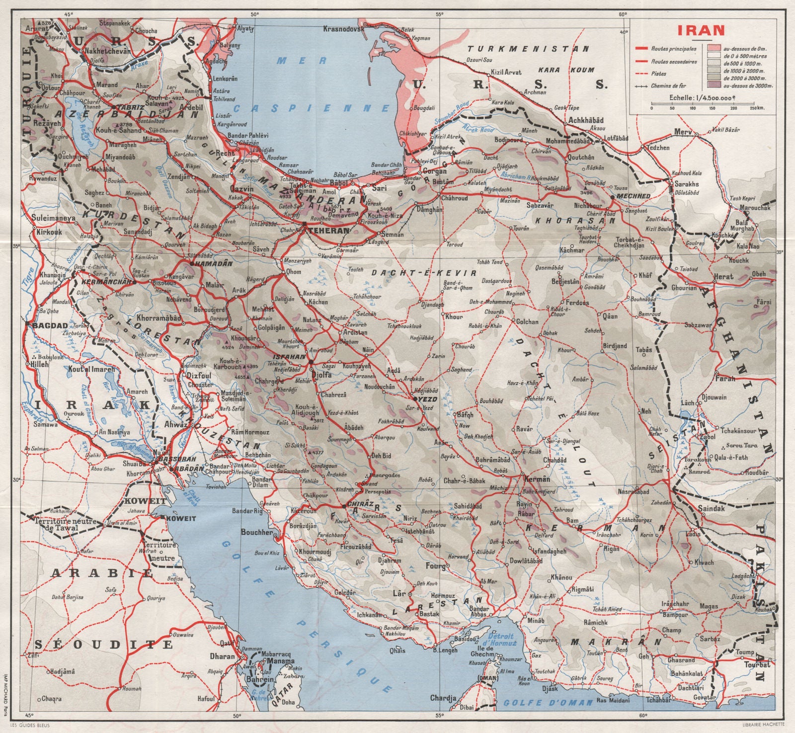 IRAN vintage touring map. Shows Saudi-Iraqi & Saudi-Kuwaiti neutral ...
