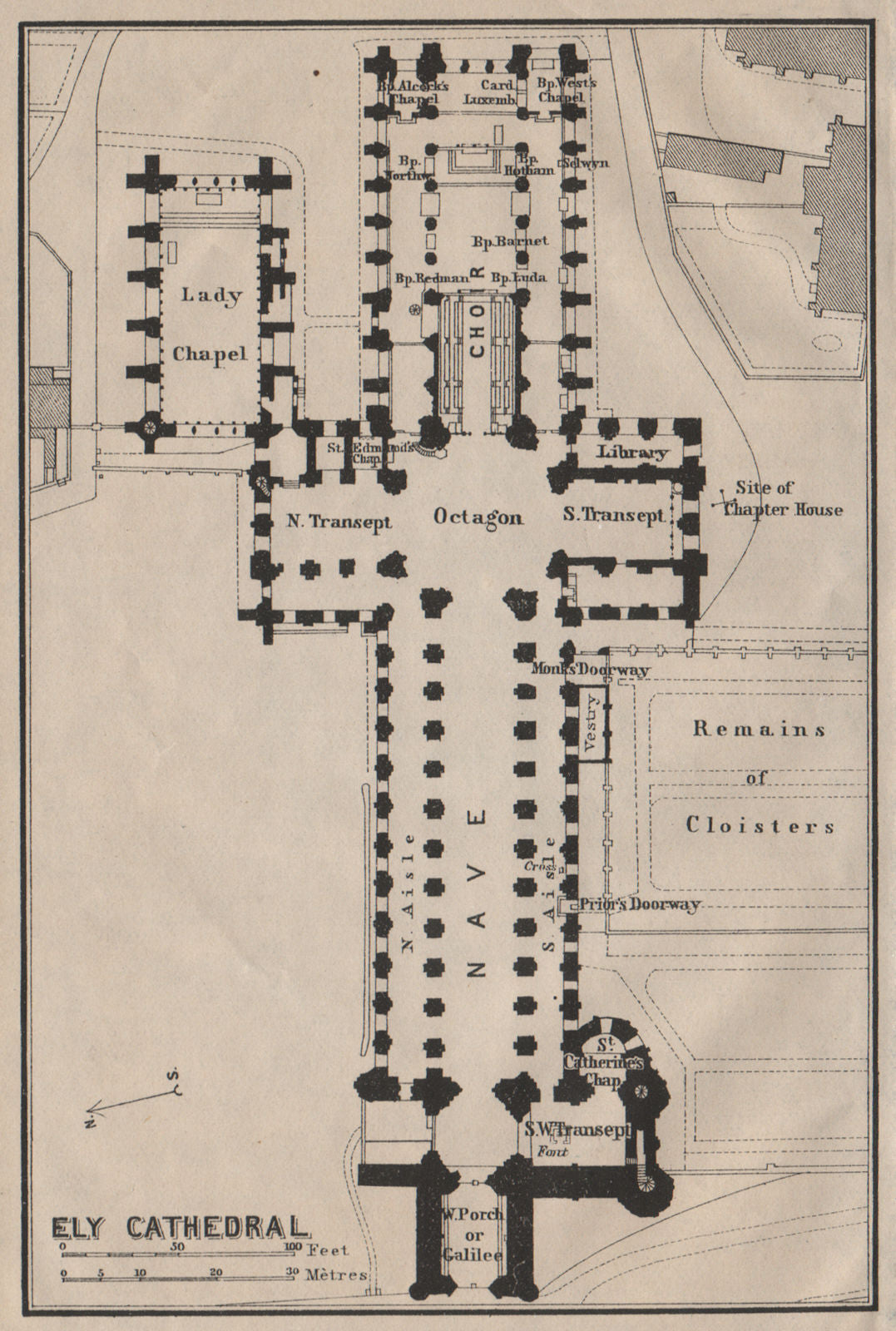 ELY CATHEDRAL floor plan. Cambridgeshire. BAEDEKER 1906 old antique map ...