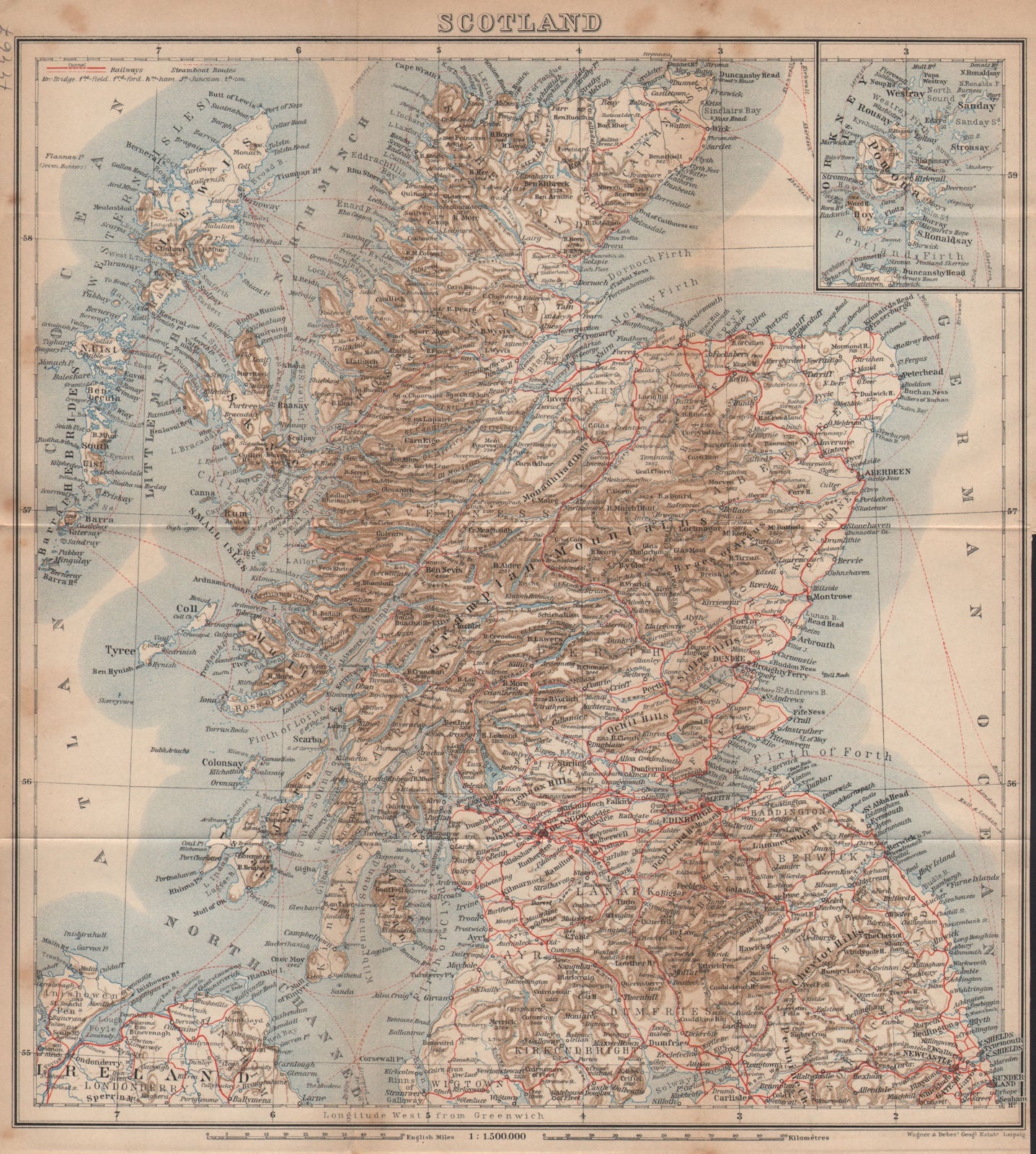 RAILWAY MAP OF SCOTLAND. Steamboat steamship routes. BAEDEKER 1906 old ...