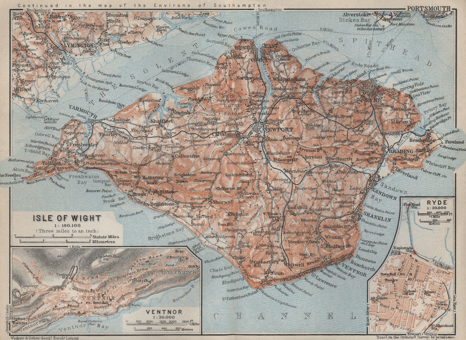 ISLE OF WIGHT Railways. VENTNOR & RYDE antique town plans. BAEDEKER ...