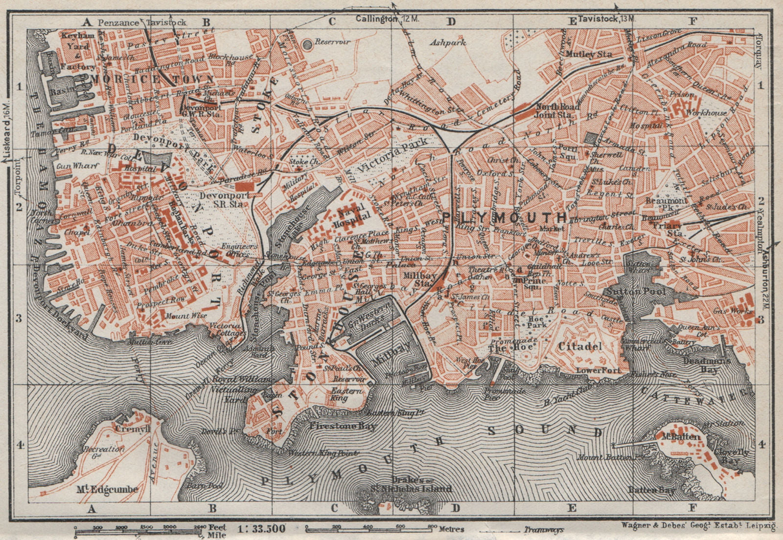 PLYMOUTH town city plan. Stonehouse Stoke Devonport Morice Town 1927 ...
