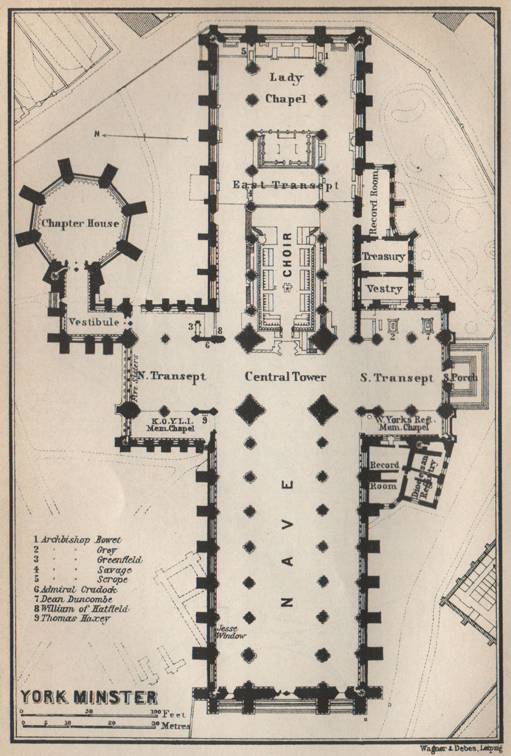 YORK MINSTER floor plan. Yorkshire. BAEDEKER 1927 old vintage map chart ...