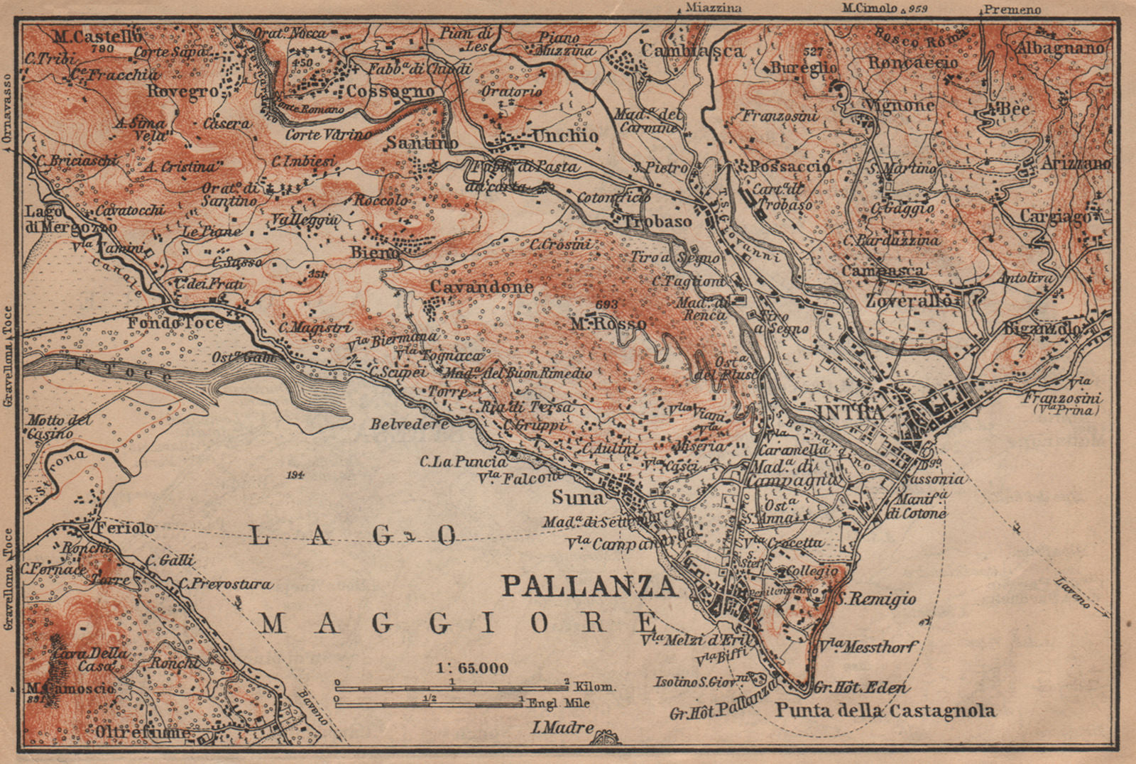 PALLANZA ENVIRONS. Verbania. Intra Unchio. Italy mappa. BAEDEKER 1903 ...