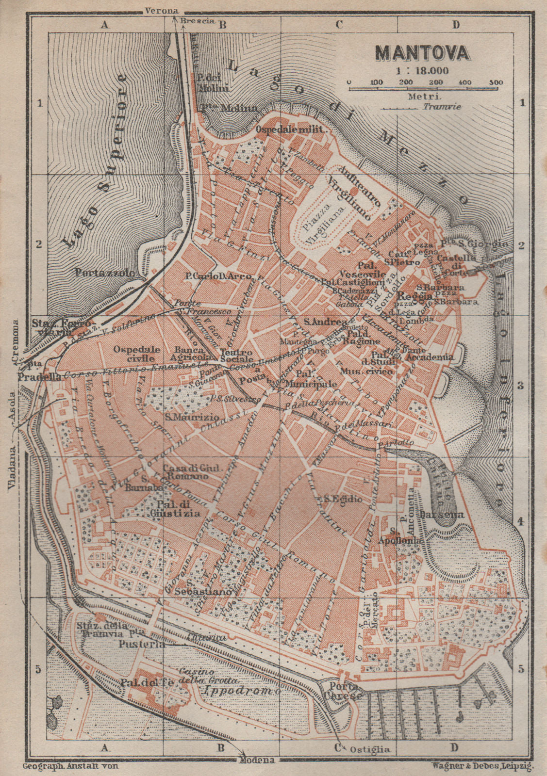 MANTOVA (MANTUA) antique town city plan piano urbanistico. Italy mappa ...