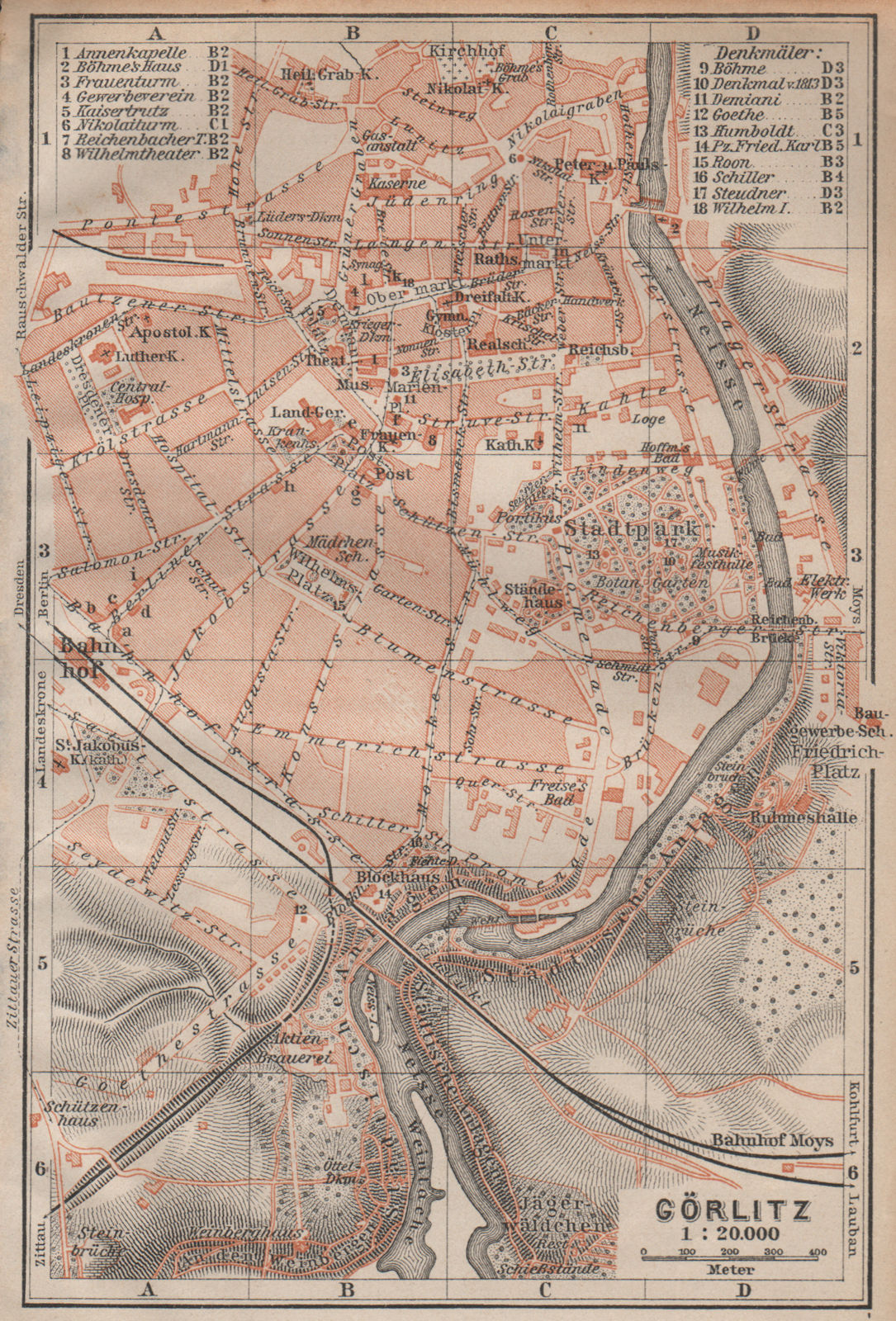 GÖRLITZ antique town city stadtplan. Saxony karte. BAEDEKER 1904 old ...