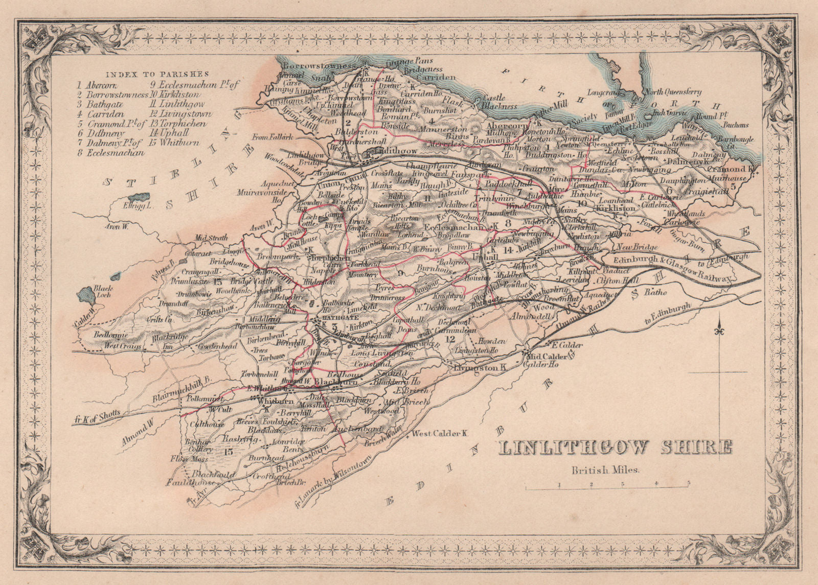 Decorative antique county map of Linlithgowshire, Scotland. FULLARTON ...