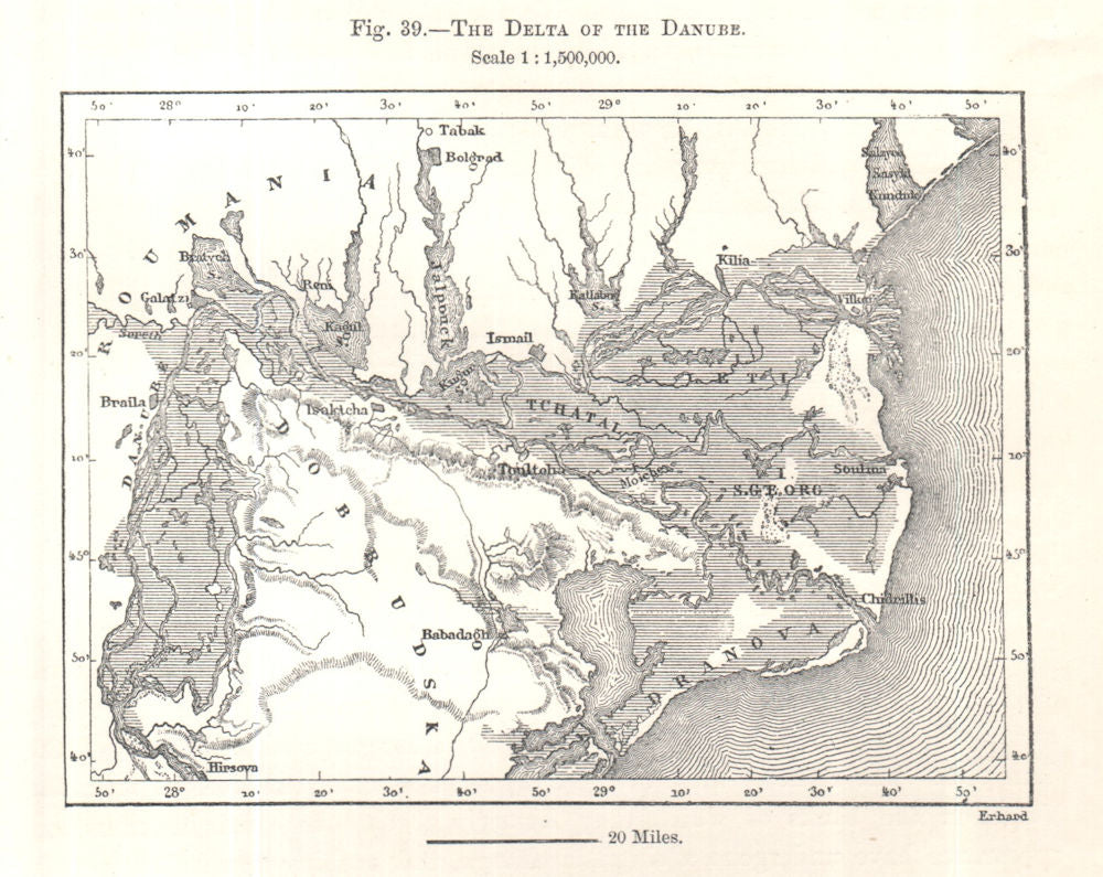 The Delta of the Danube. Romania. Sketch map 1885 old antique plan ...