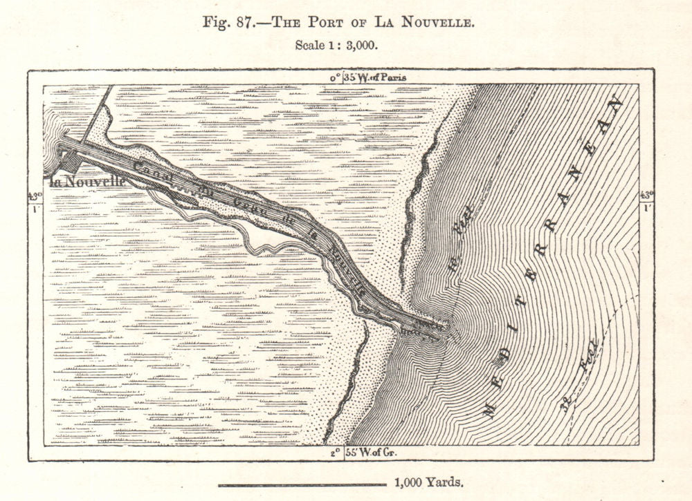 The Port of La Nouvelle. Aude. Sketch map 1885 old antique plan chart ...