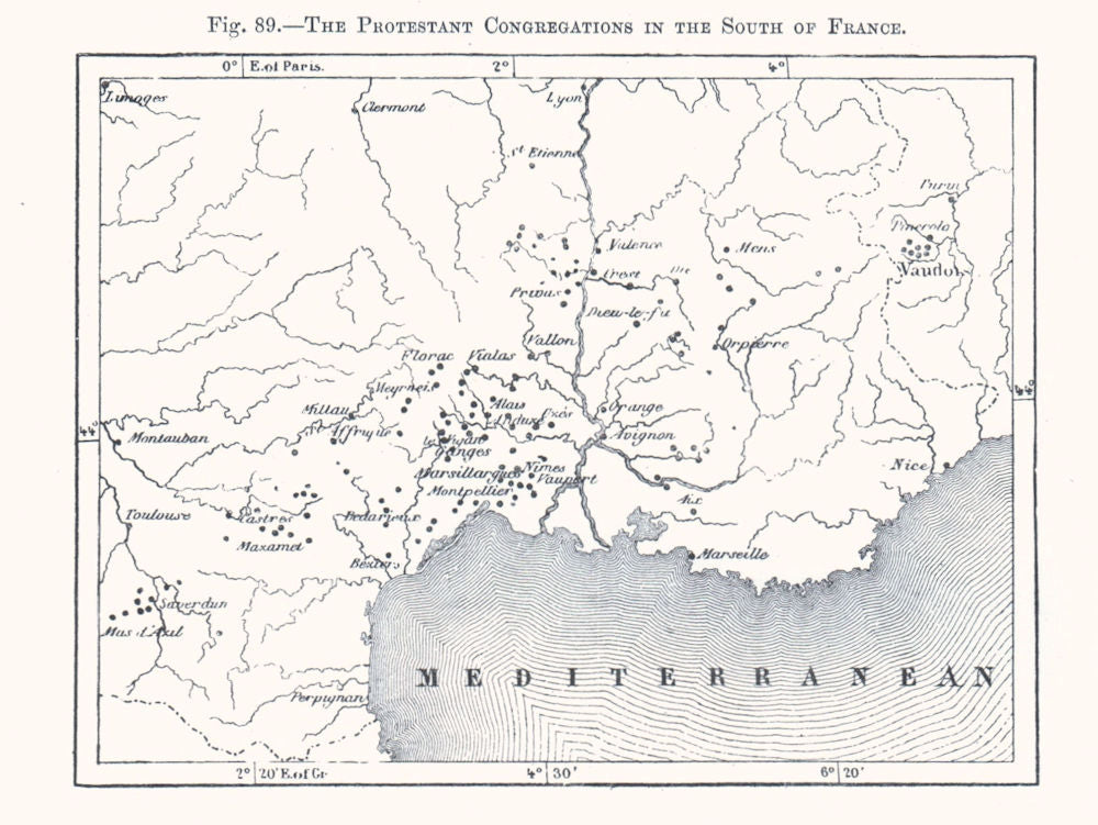 The Protestant Congregations in the South of France. Sketch map 1885 ...