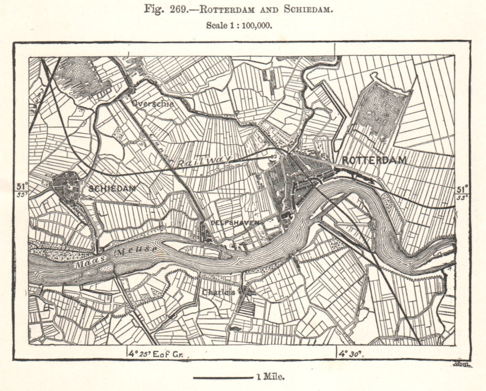 Rotterdam and Schiedam. Netherlands. Sketch map 1885 old antique chart ...