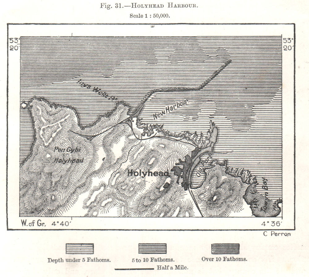 Holyhead Harbour. Anglesea Wales. Sketch map 1885 old antique plan ...