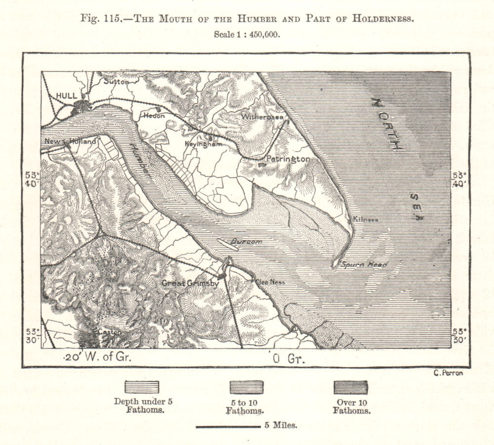 Humber Estuary & Holderness. Hull Grimsby. Lincolnshire. Sketch map ...