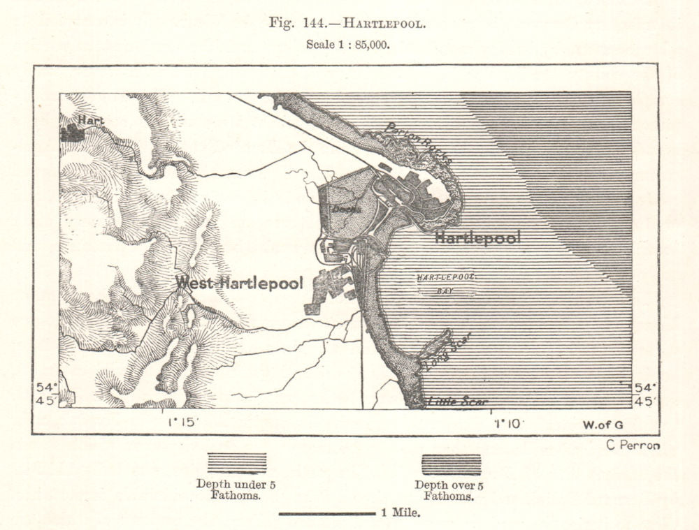 Hartlepool town plan. Durham. Sketch map 1885 old antique chart ...