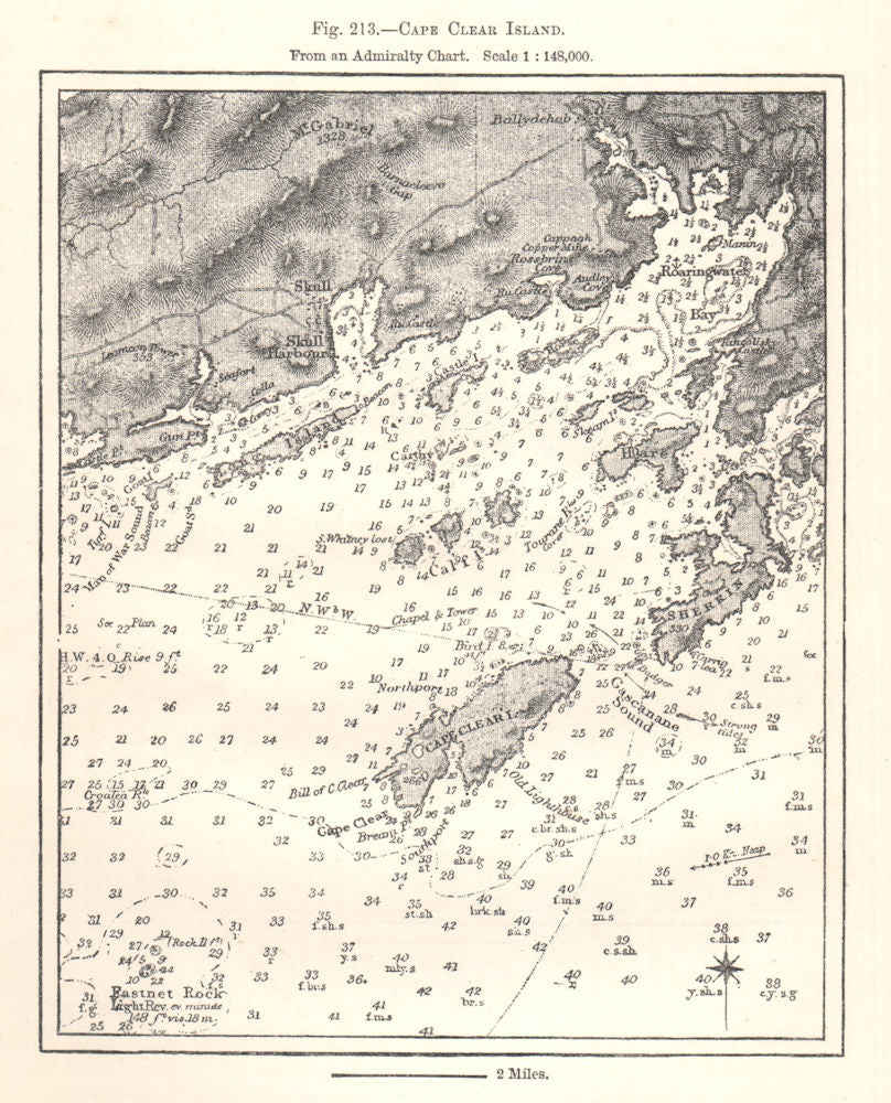 Cape Clear Island from an Admiralty Chart. Soundings. Ireland. Sketch ...