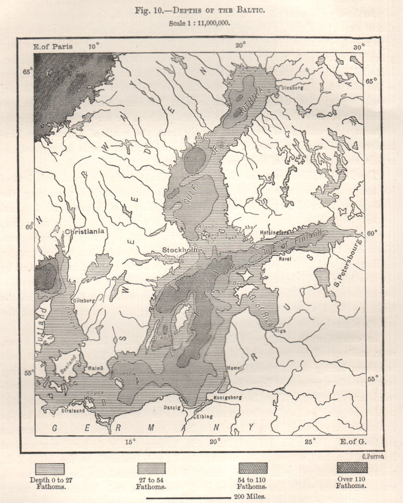 Depths of the Baltic. Europe. Sketch map 1885 old antique plan chart ...