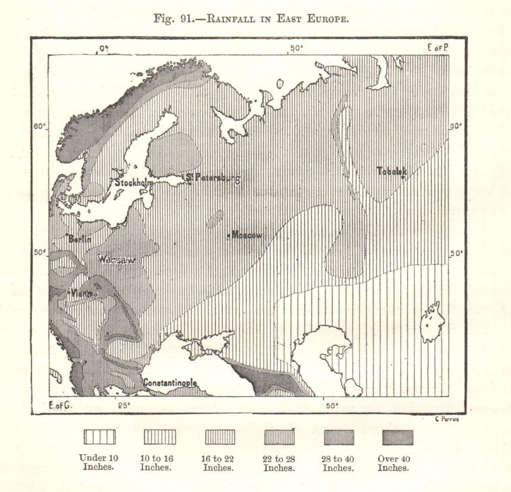 Rainfall in East Europe. Russia. Sketch map 1885 old antique plan chart ...